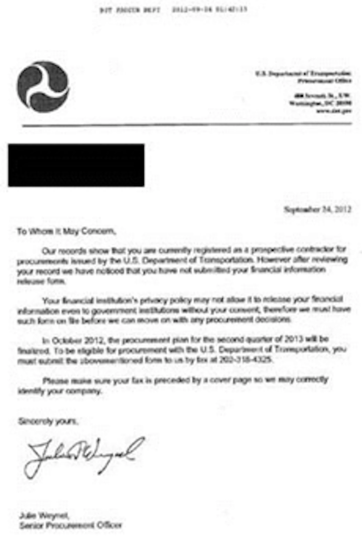 Fraudulent DOT letters asking fleets for banking information ...