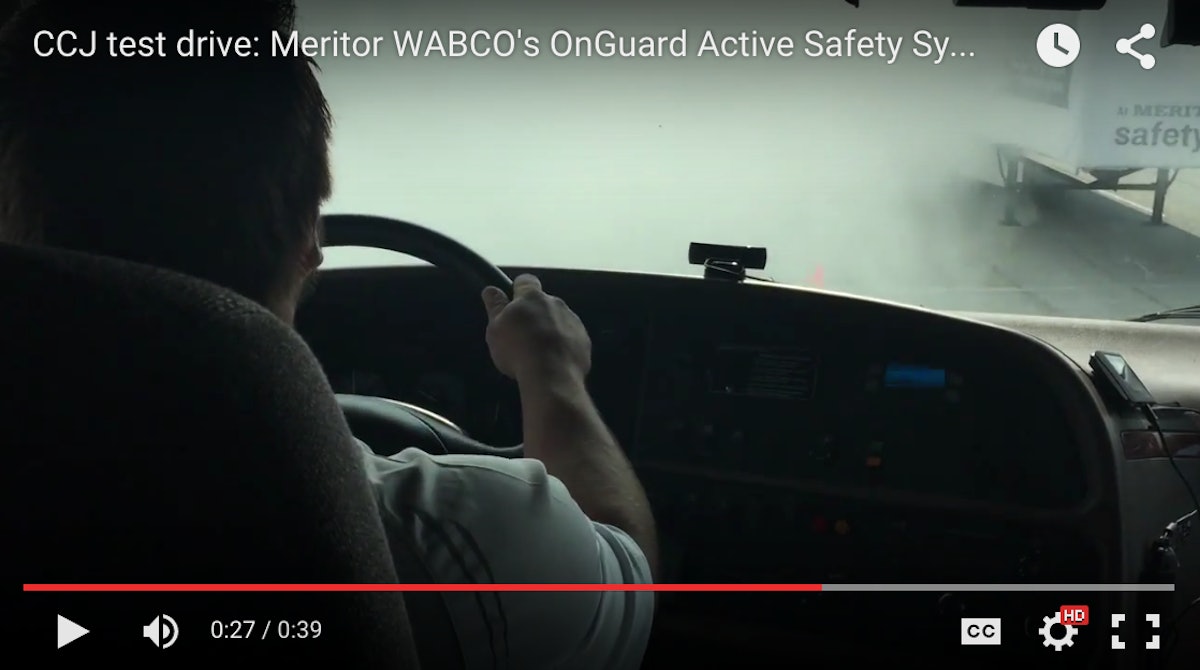 In-cab view of Meritor WABCO active braking system autonomously ...