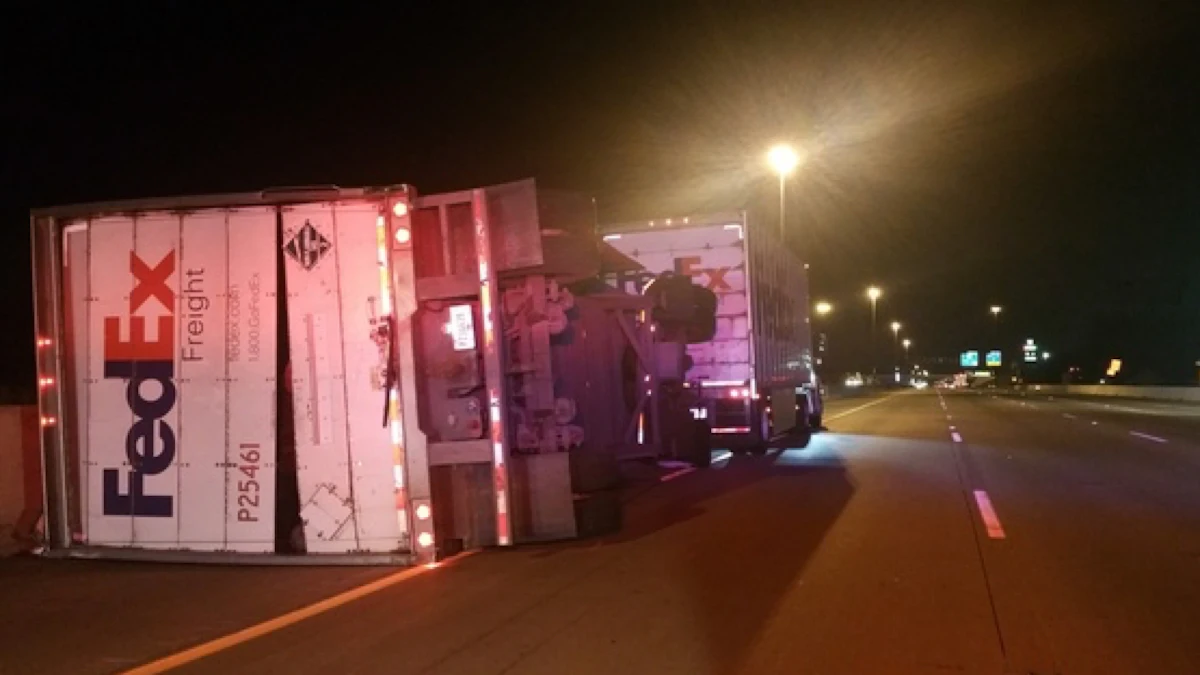 FedEx truck crashes into attenuator & creates nearly 3-hour traffic jam ...